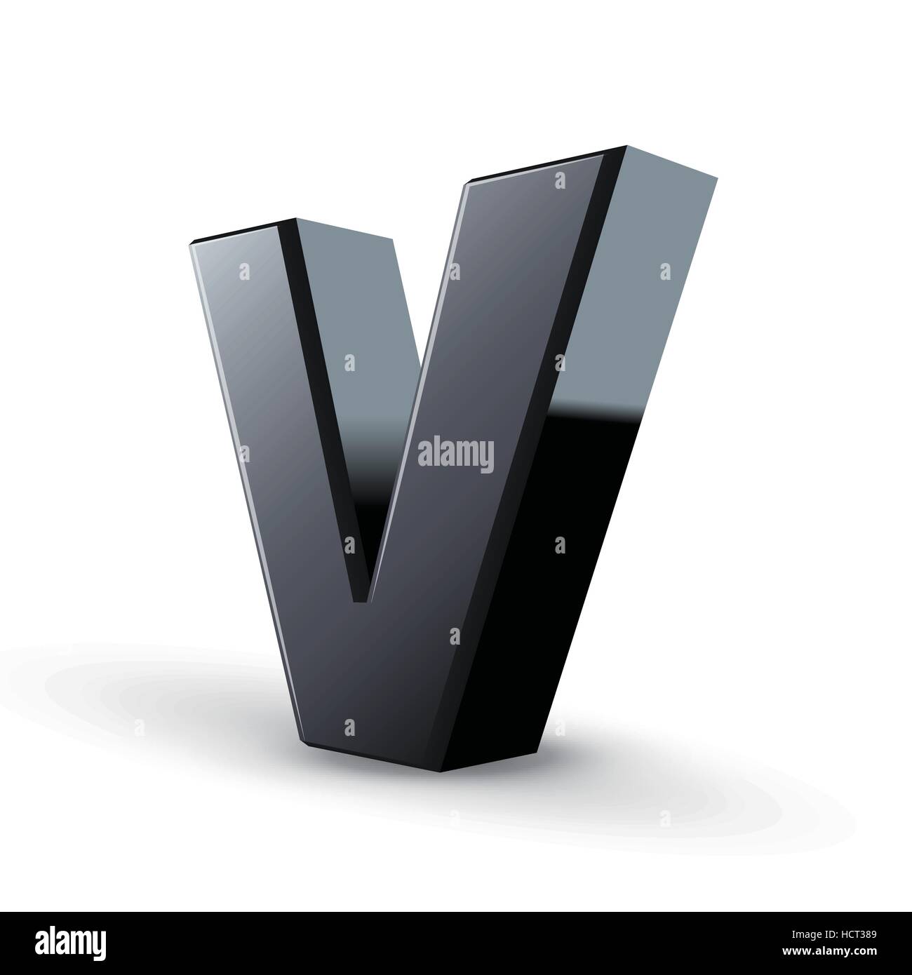glossy black alphabet V isolated on white background Stock Vector Image ...