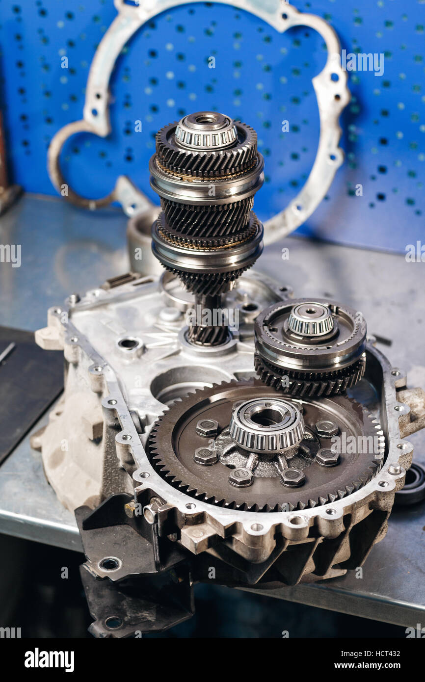 Cross-section of a car gearbox. mechanics work in the garage Stock ...