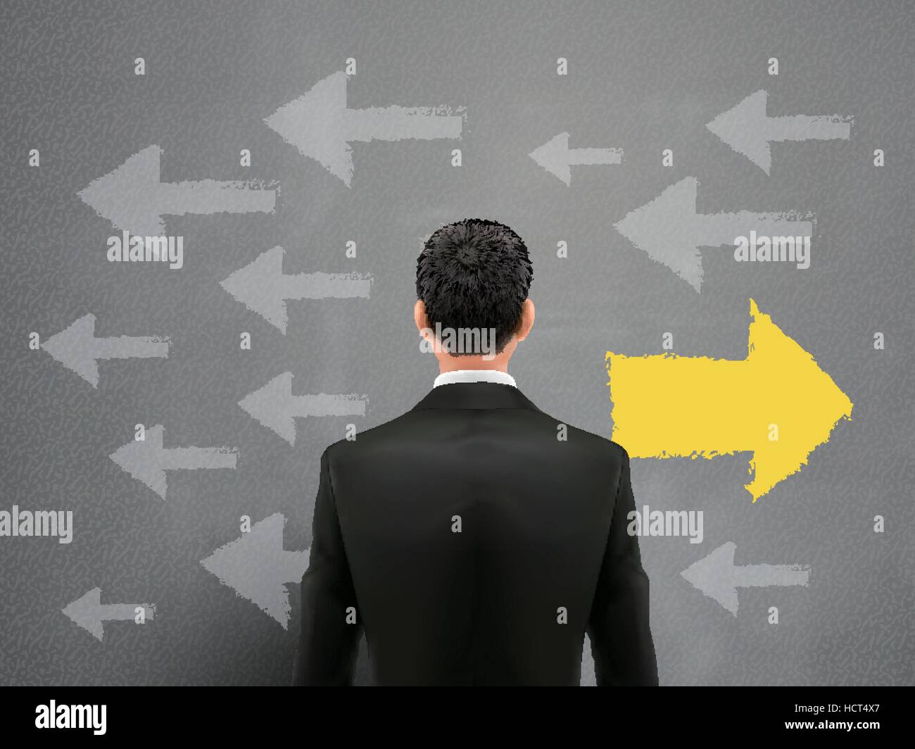 businessman faces left or right choices over grey Stock Vector Image ...