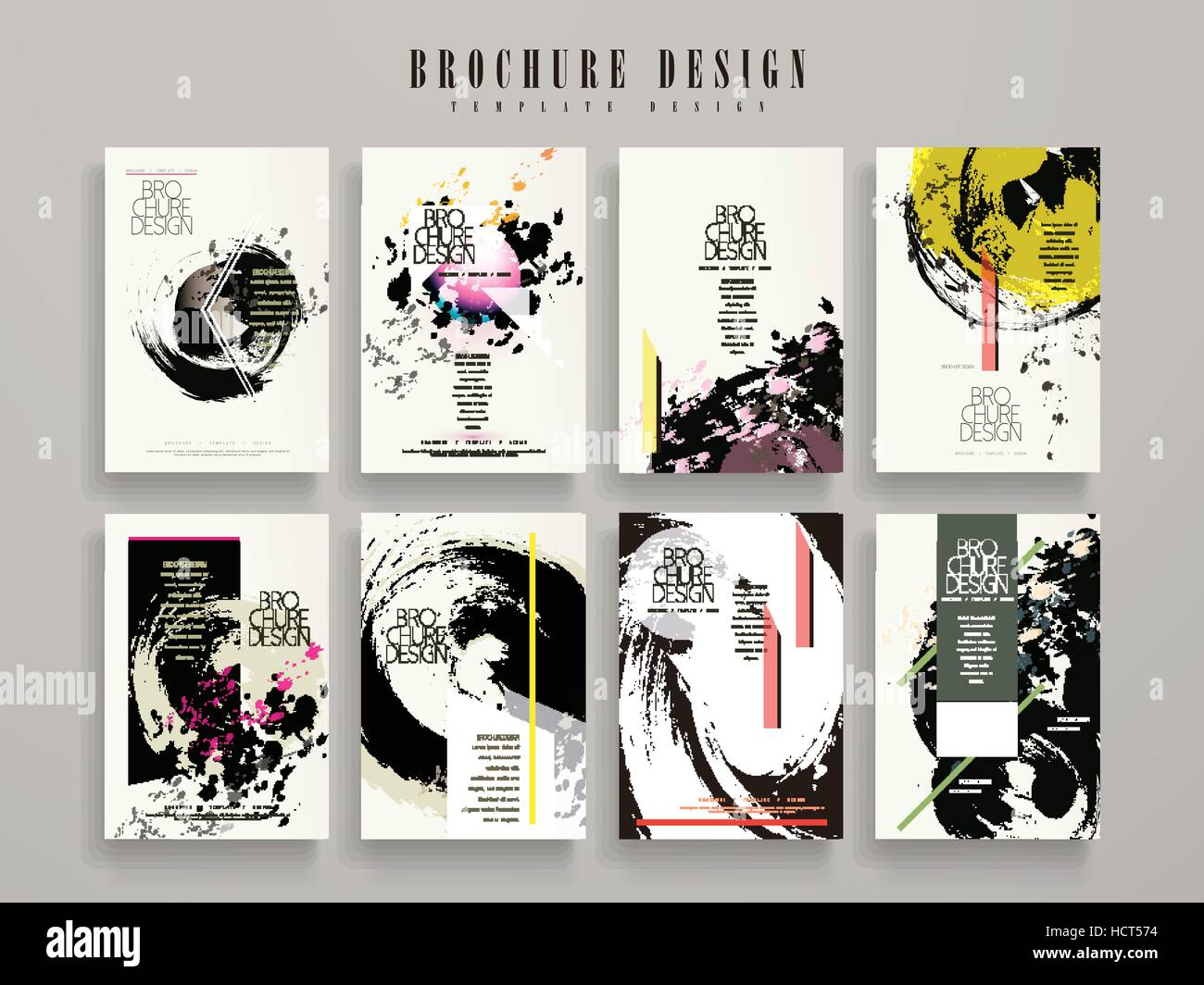 creative brochure template design set with ink stroke and geomtric ...