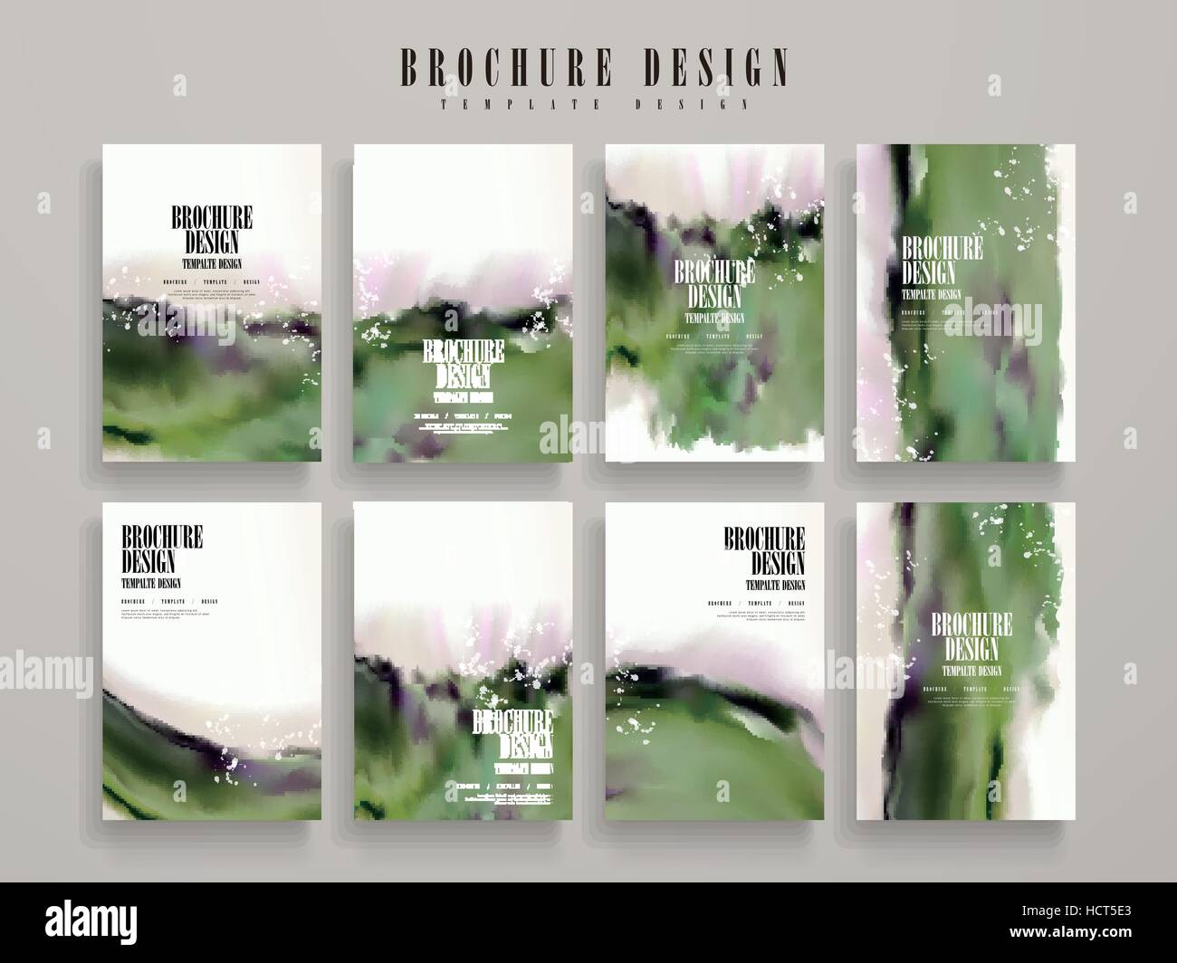 modern brochure template design set with green blurred ink stroke ...