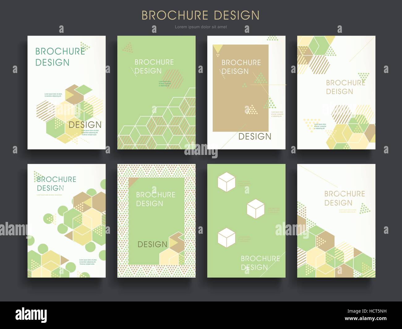 modern brochure template design set with hexagon elements in green ...