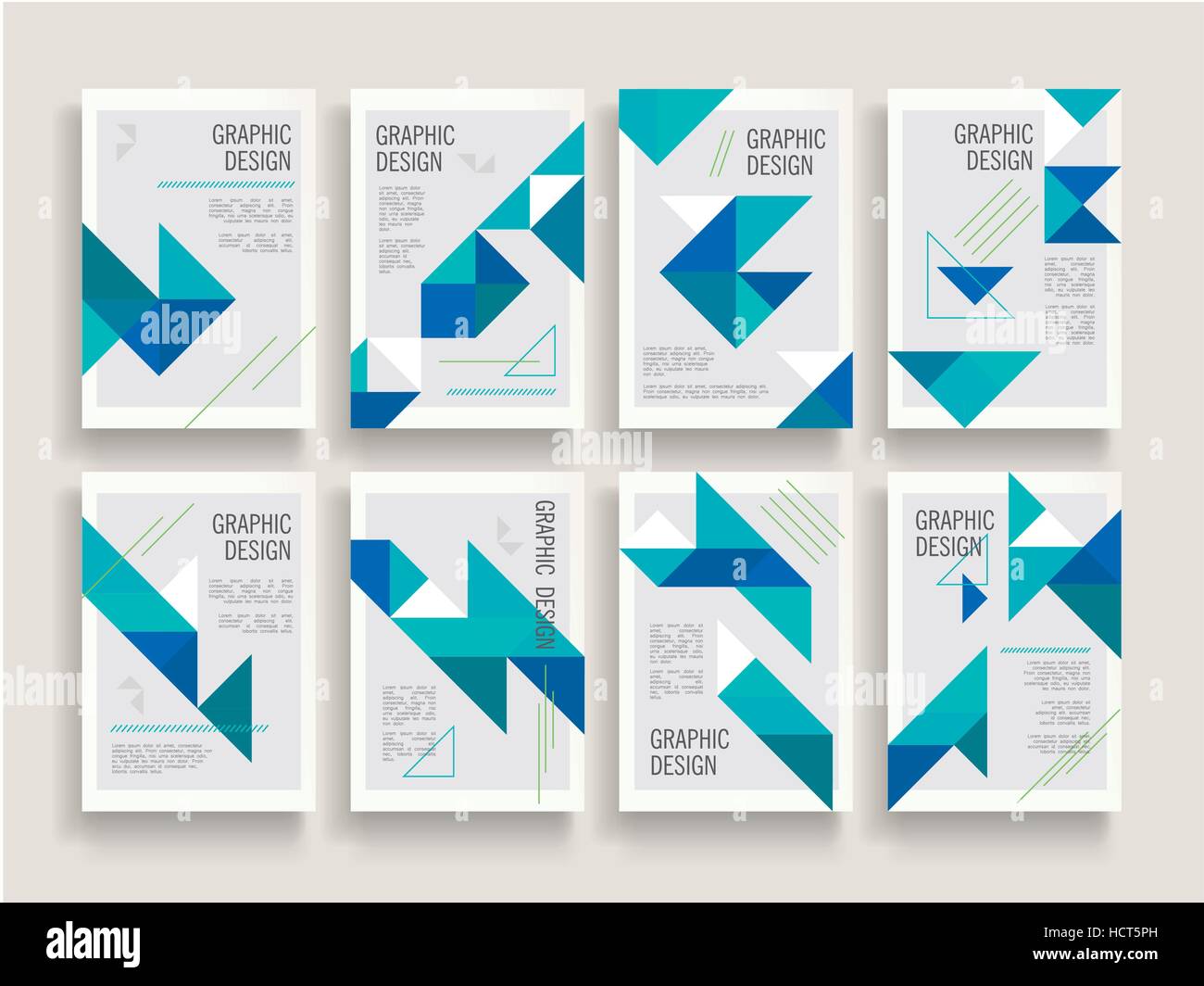 modern brochure template design set with triangle elements in blue ...