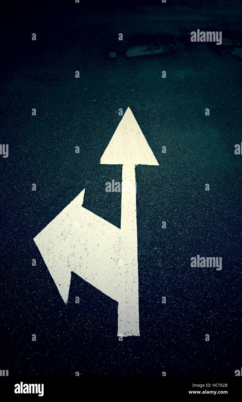 Directional arrow on asphalt, infromación detail signal on the road ...