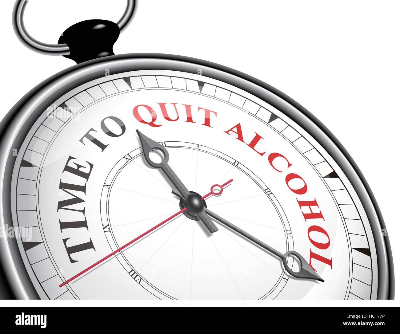 time to quit alcohol concept clock isolated on white background Stock ...