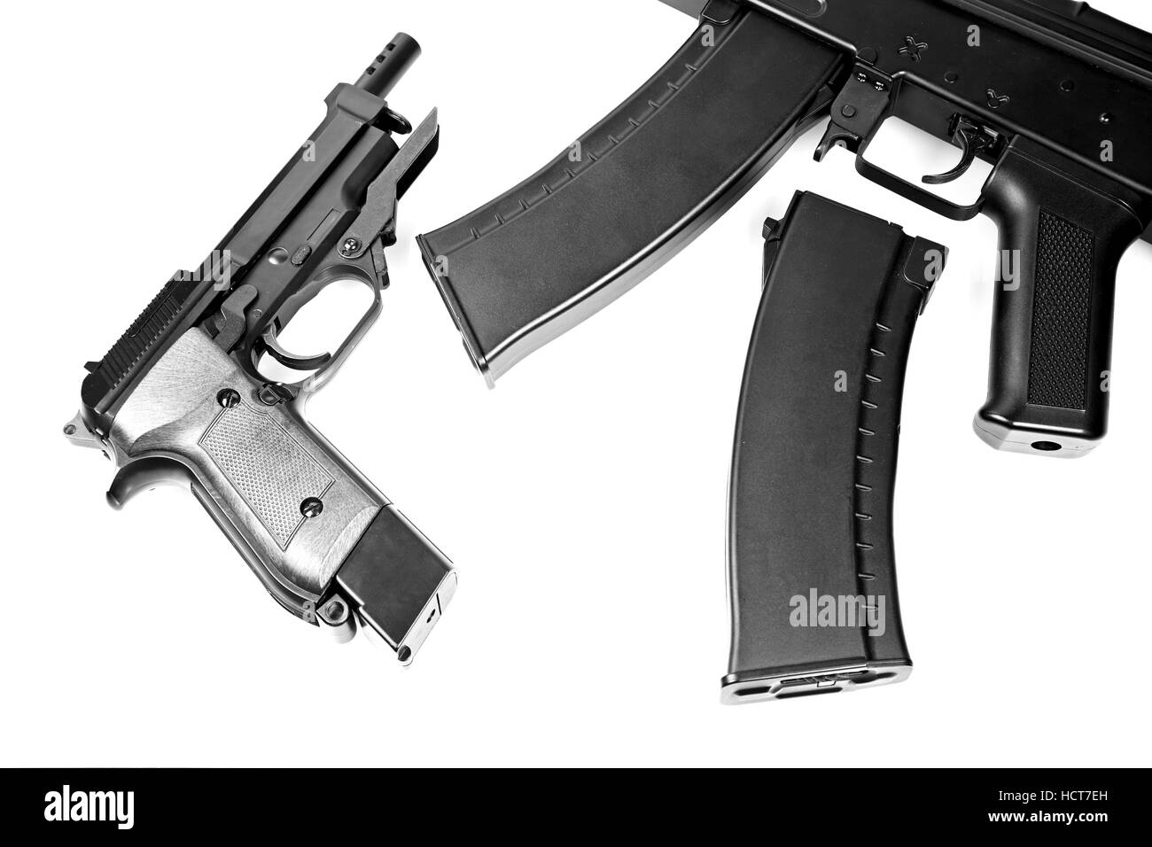 Pistol and machine gun, gun detail, danger and death Stock Photo - Alamy