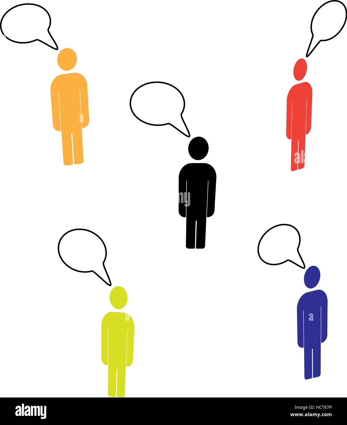 A group of diverse people talk in social media speech communication ...