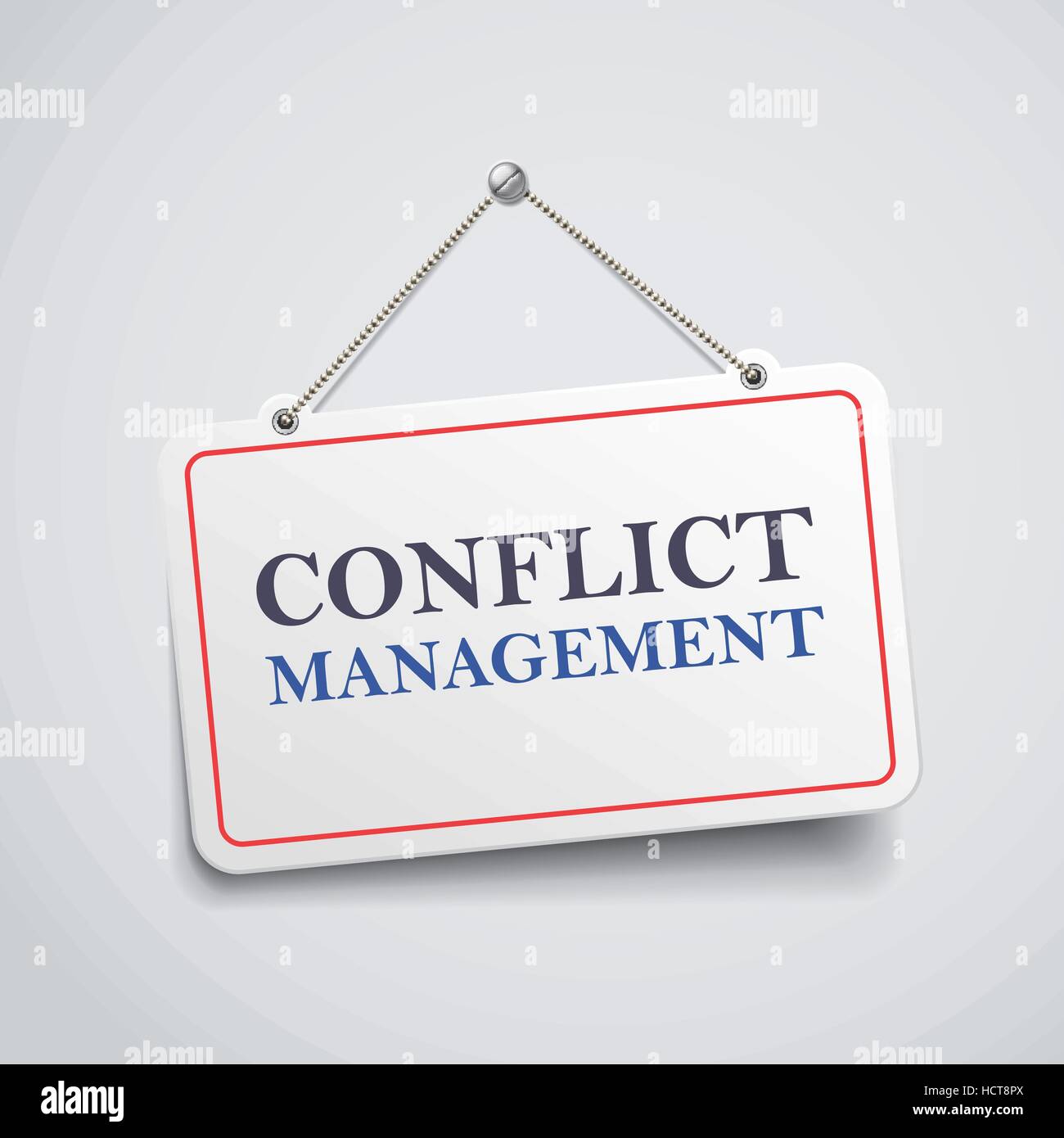 conflict management hanging sign isolated on white wall Stock Vector ...