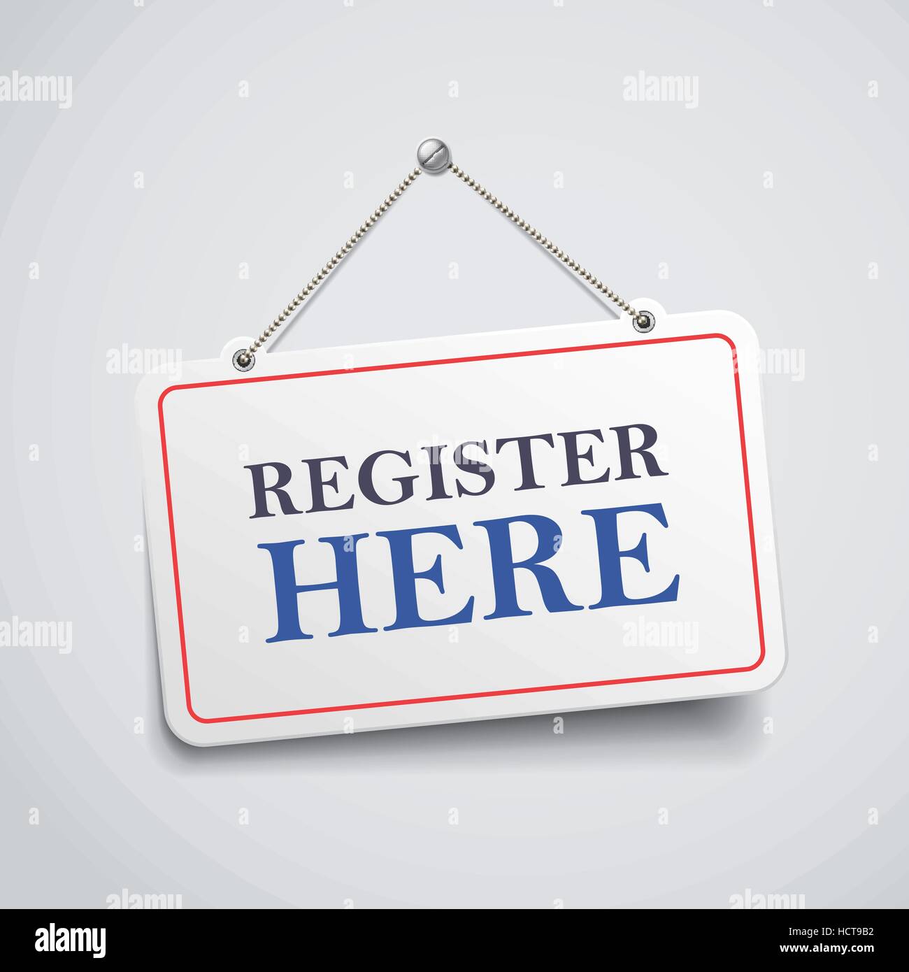 register here hanging sign isolated on white wall Stock Vector Image ...