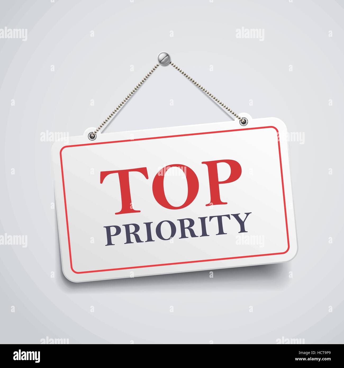 top priority hanging sign isolated on white wall Stock Vector Image ...