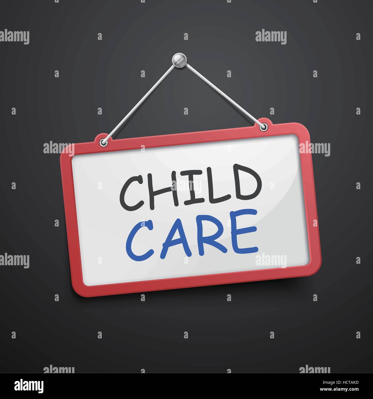 child care hanging sign isolated on black wall Stock Vector Image & Art ...