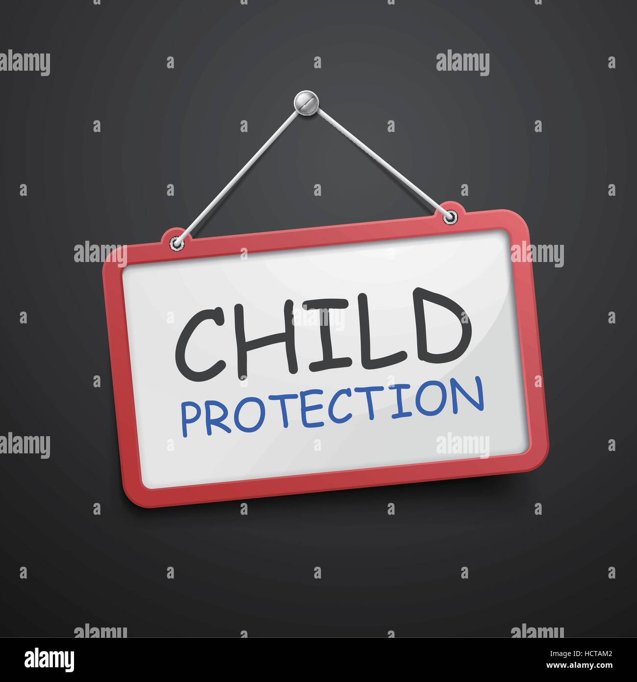 child protection hanging sign isolated on black wall Stock Vector Image ...