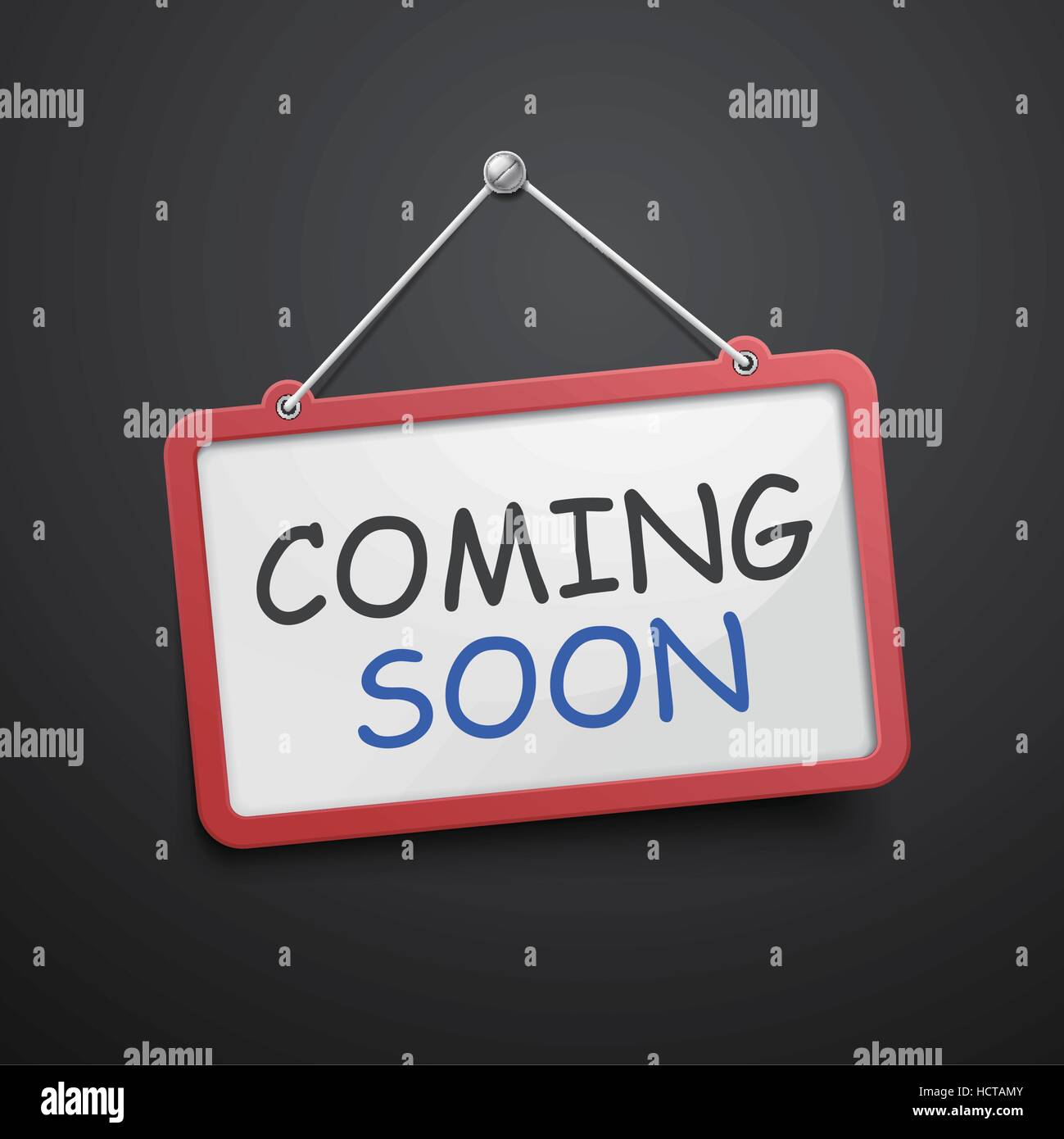 coming soon hanging sign isolated on black wall Stock Vector Image ...