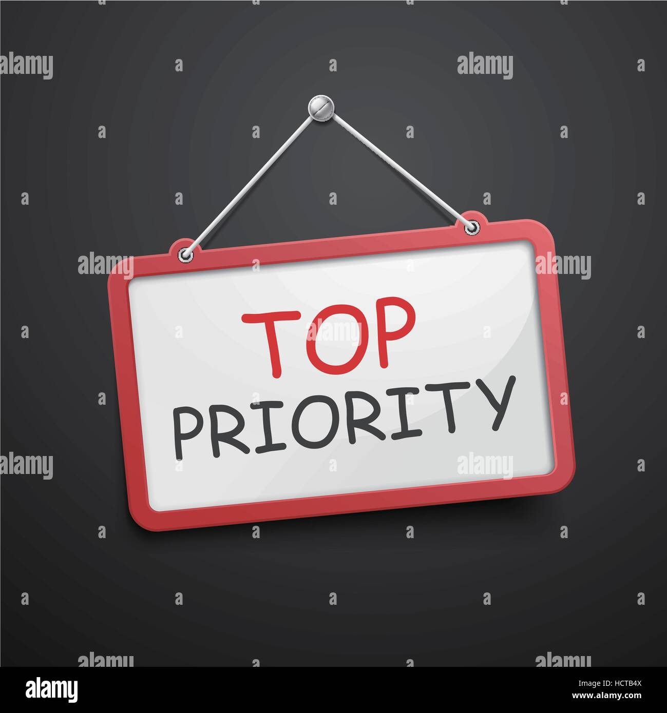 top priority hanging sign isolated on black wall Stock Vector Image ...