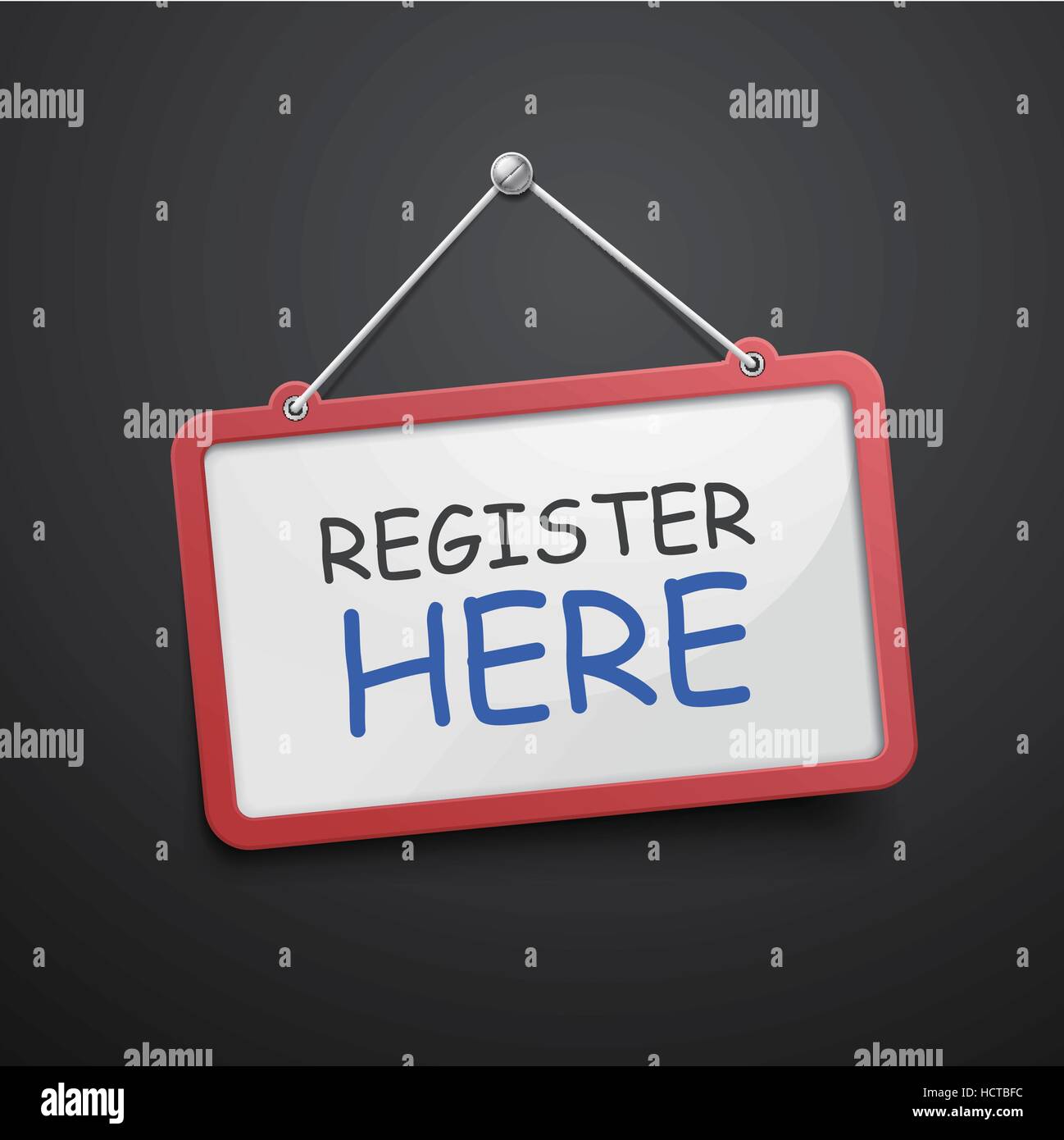 register here hanging sign isolated on black wall Stock Vector Image ...