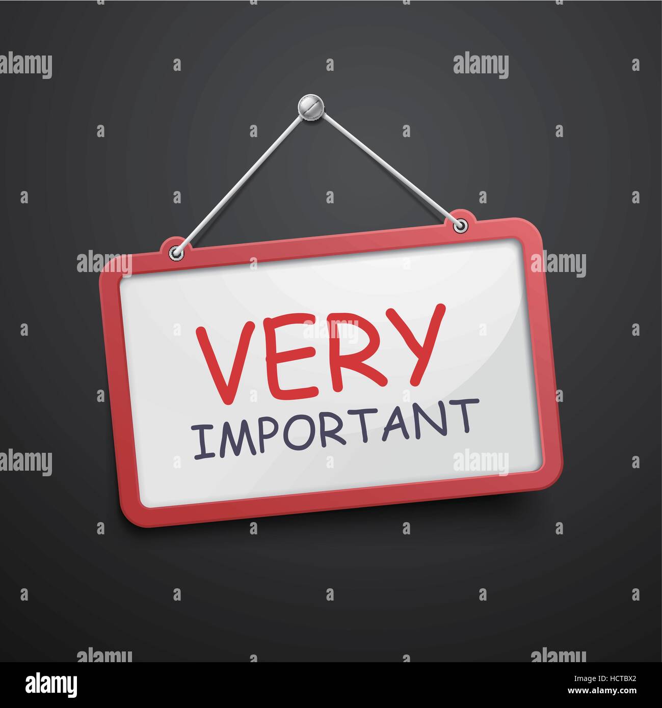 very important hanging sign isolated on black wall Stock Vector Image ...
