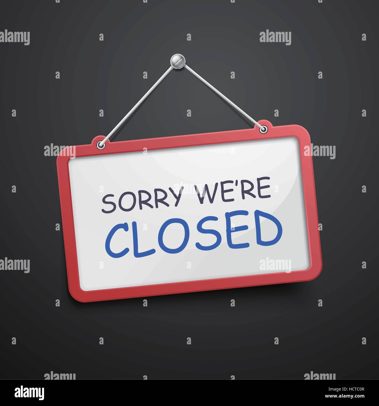 sorry we are closed hanging sign isolated on black wall Stock Vector ...
