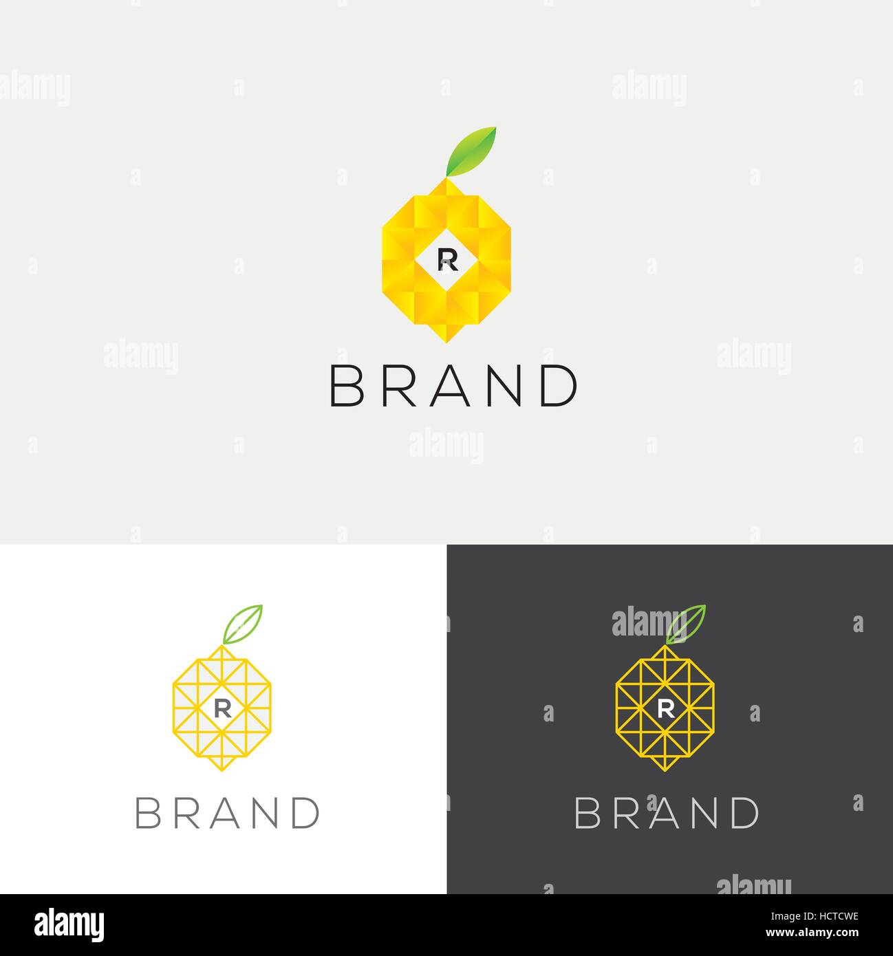 Orange vector logo. Lemon emblem. Citrus juice design element. Letter R ...