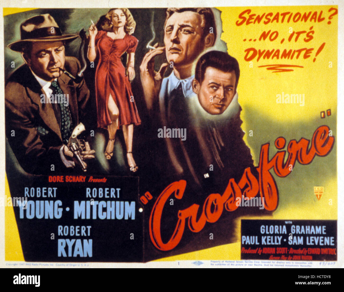 CROSSFIRE, Robert Young, Gloria Grahame, Robert Mitchum, Robert Ryan ...