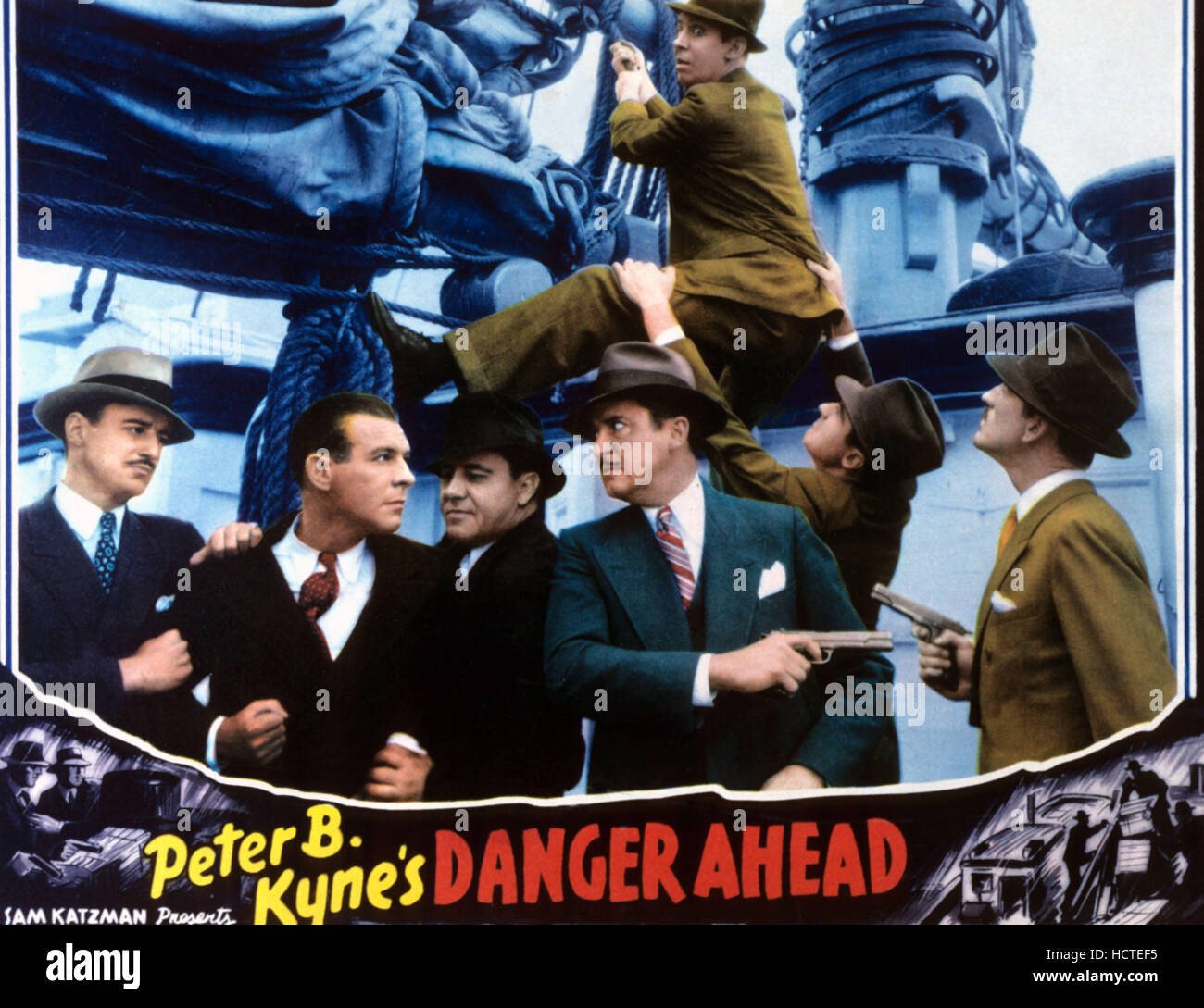 DANGER AHEAD, bottom second from left: Lawrence Gray on lobbycard, 1935 Stock Photo - Alamy
