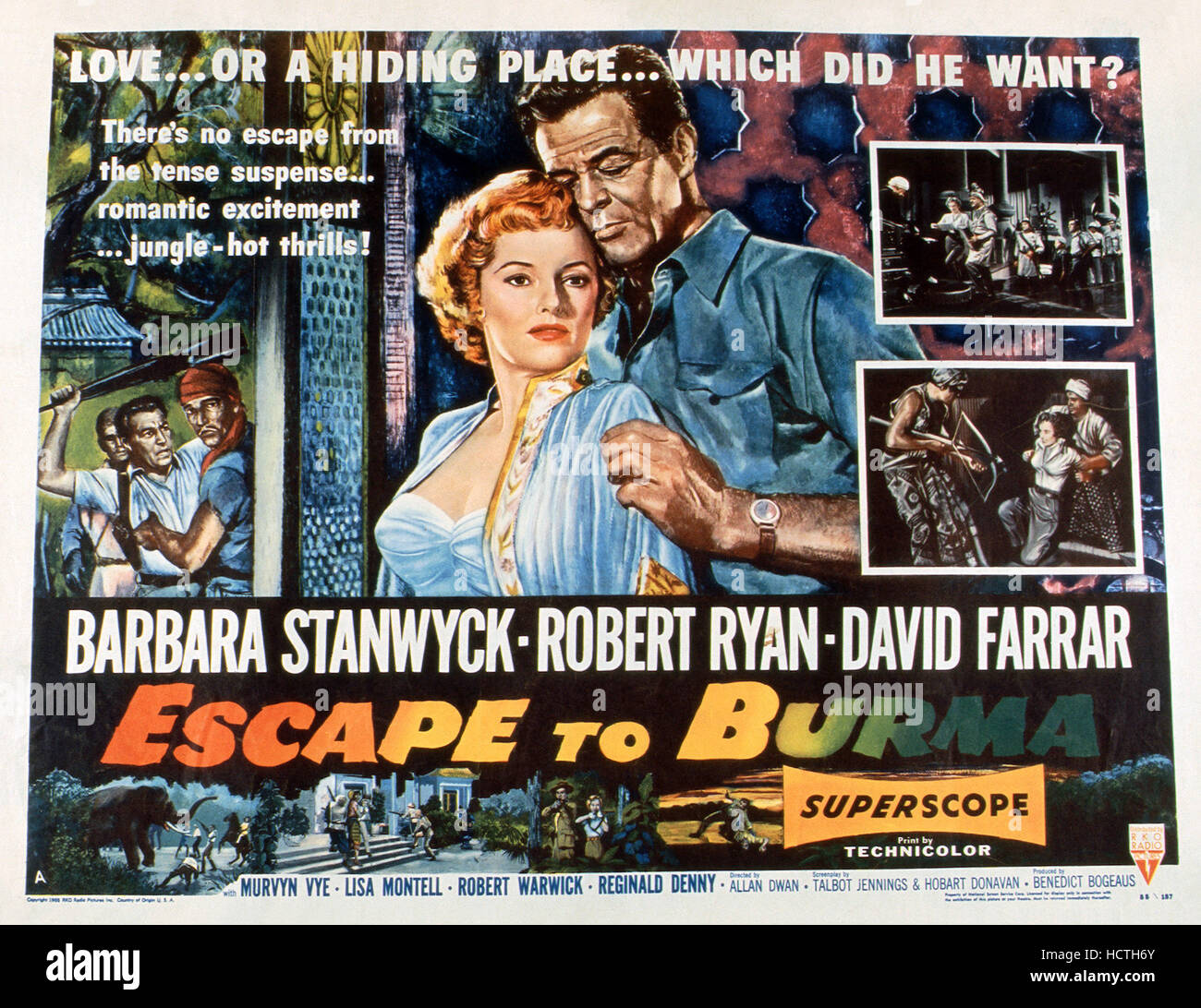 ESCAPE TO BURMA, from left: Barbara Stanwyck, Robert Ryan, 1955 Stock ...
