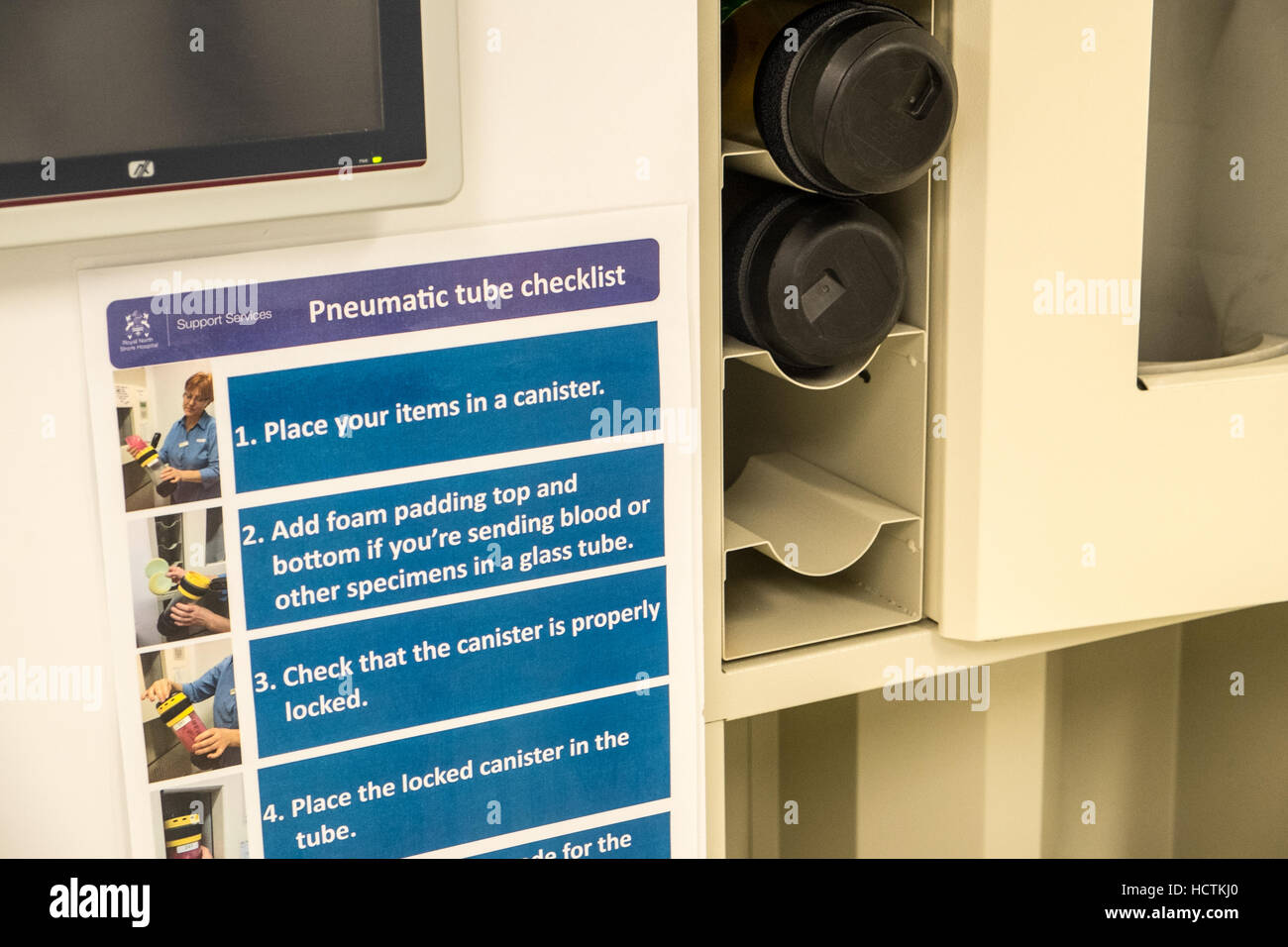 Pneumatic tube distribution system in a Sydney hospital,Australia Stock ...