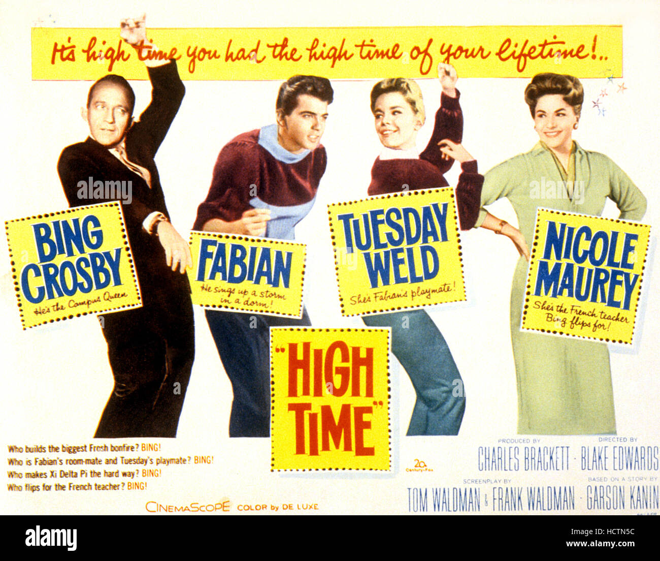 HIGH TIME, from left: Bing Crosby, Fabian, Tuesday Weld, Nicole Maurey ...