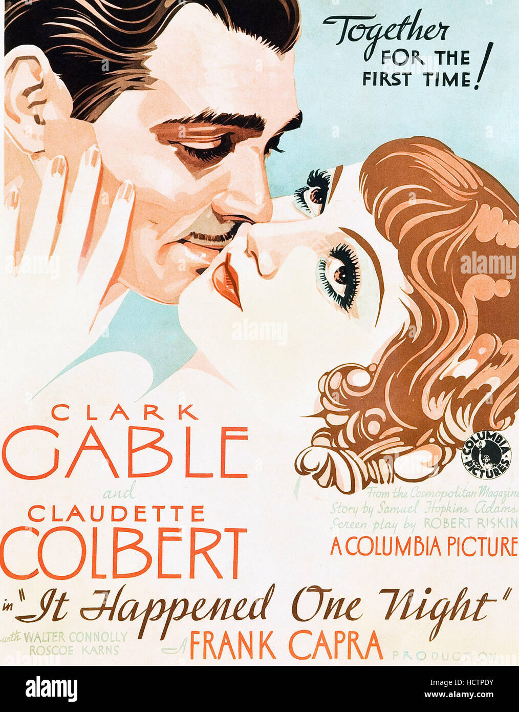 IT HAPPENED ONE NIGHT, Clark Gable, Claudette Colbert on window card ...