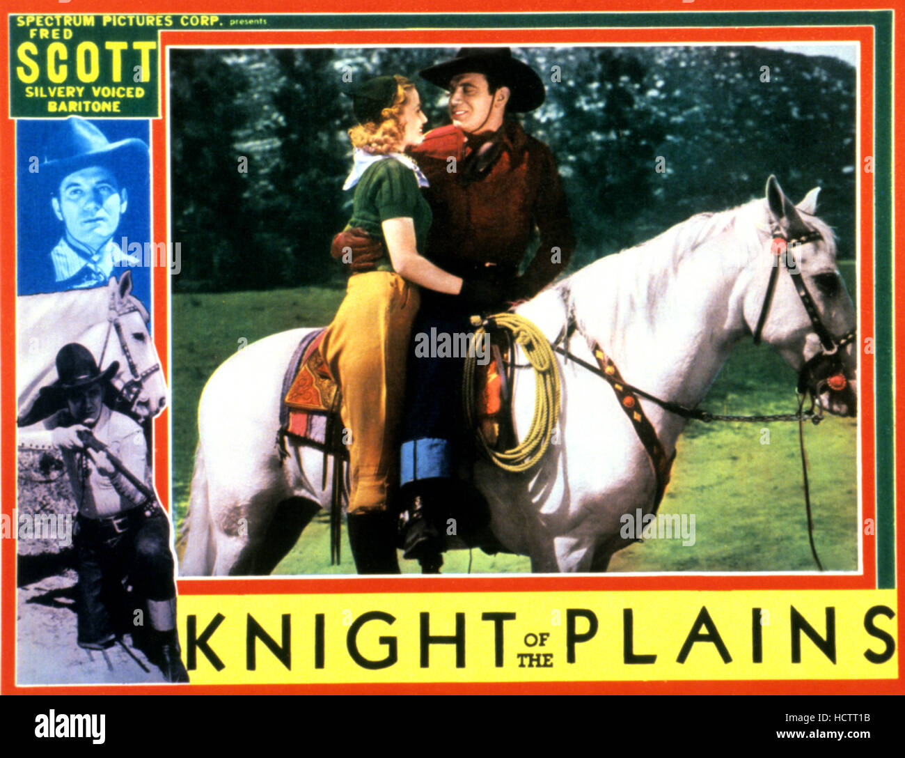 KNIGHT OF THE PLAINS, border: Fred Scott, inset l-r: Marion Weldon ...