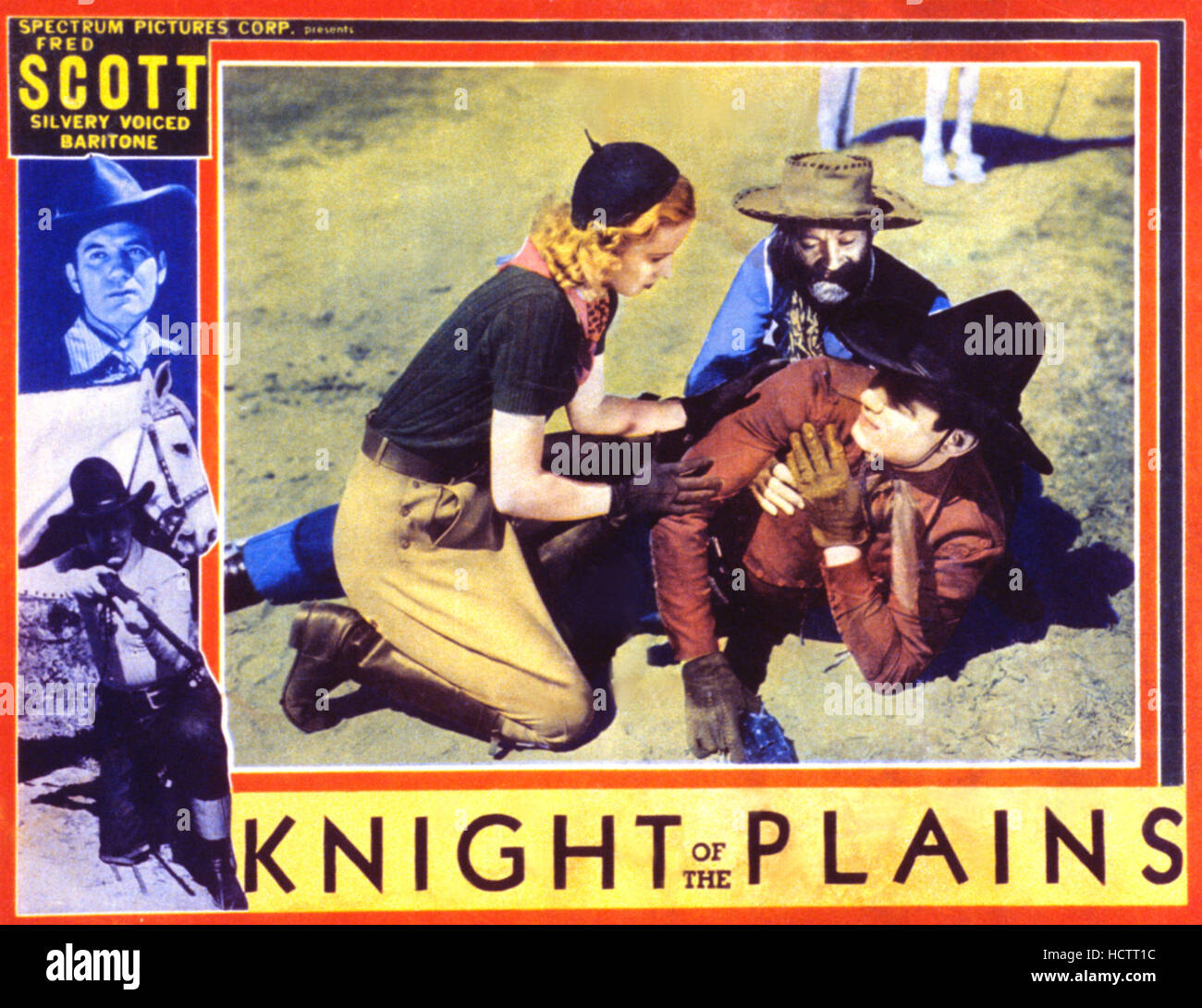 KNIGHT OF THE PLAINS, border: Fred Scott, inset l-r: Marion Weldon, Al ...