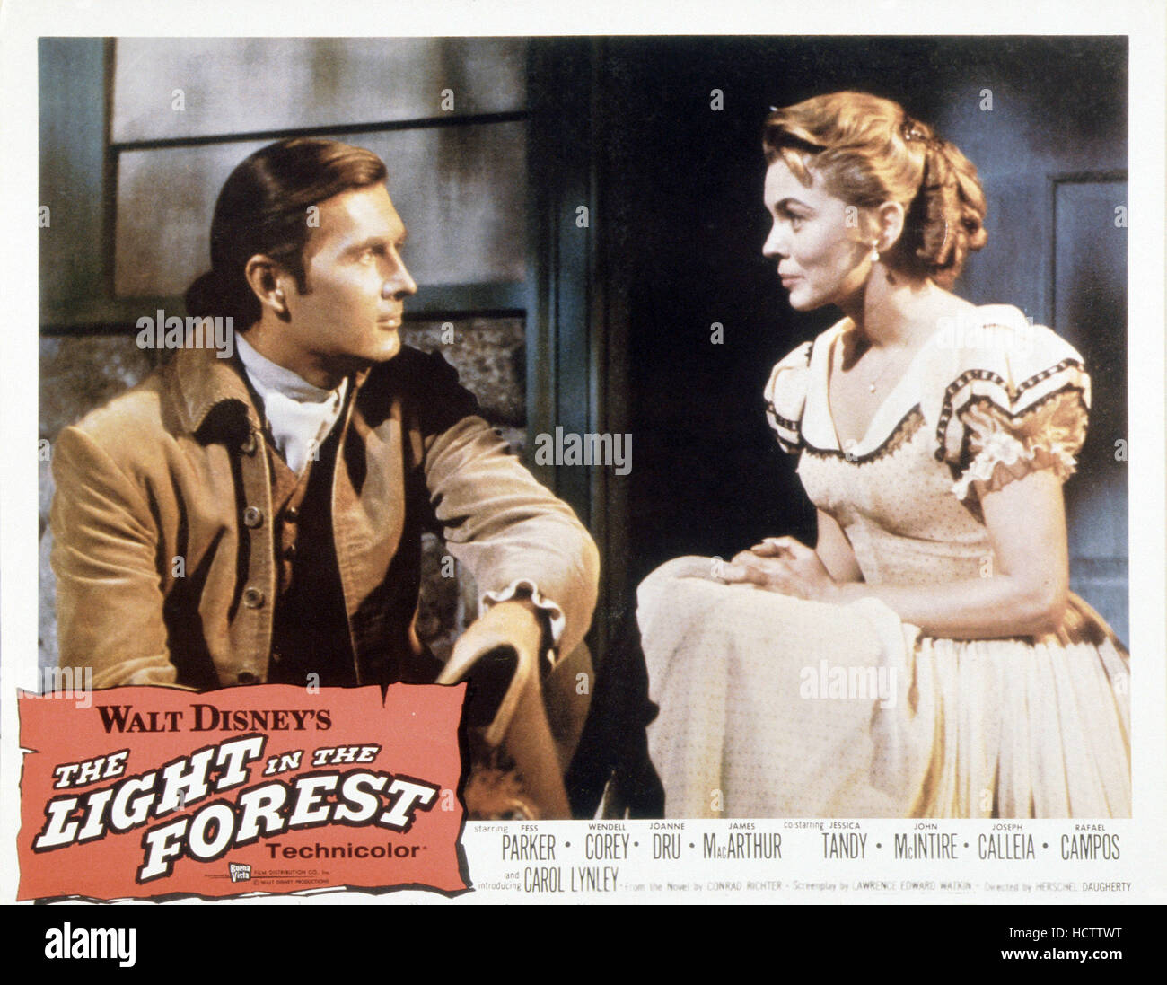 THE LIGHT IN THE FOREST, from left: Fess Parker, Joanne Dru, 1958 Stock ...