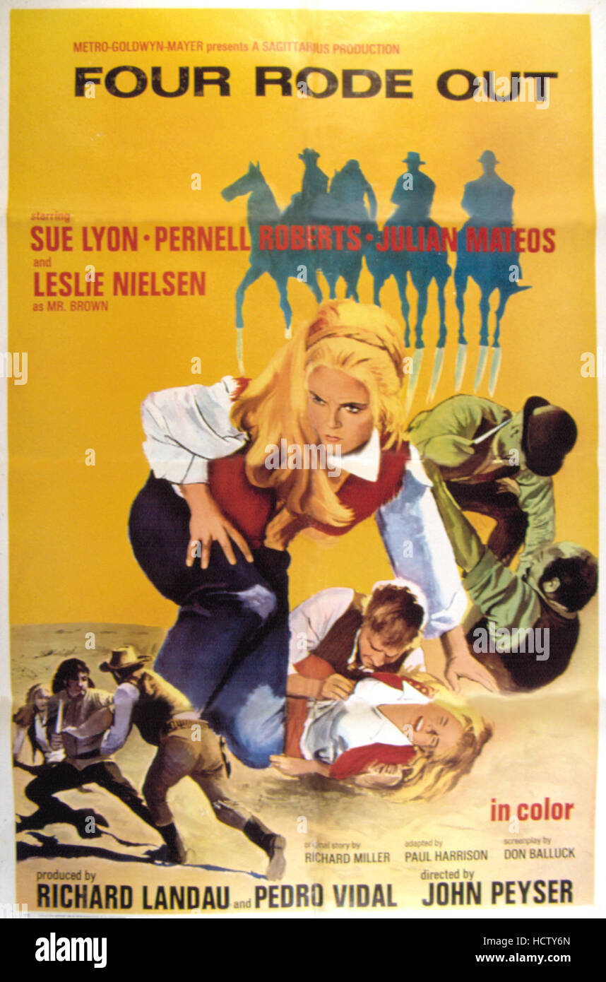 FOUR RODE OUT, Julian Mateos, Sue Lyon, Leslie Nielsen, Pernell Roberts ...