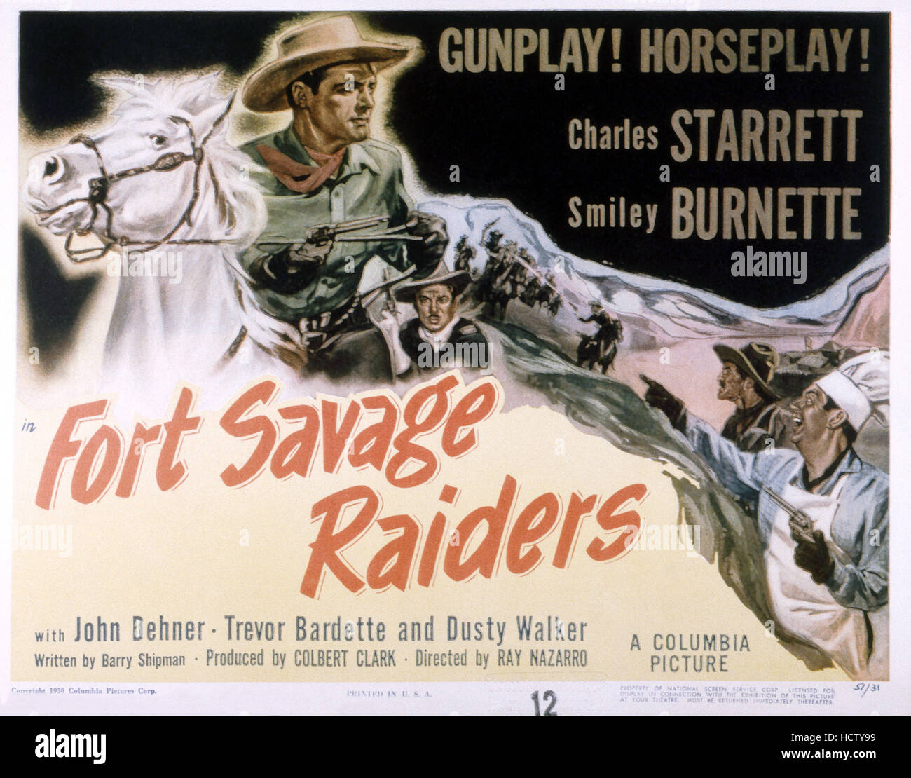 FORT SAVAGE RAIDERS, Charles Starrett (horseback), Smiley Burnette ...