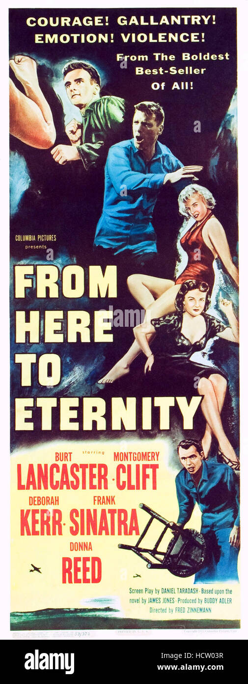 FROM HERE TO ETERNITY, US poster, Burt Lancaster, Montgomery Clift, Deborah Kerr, Frank Sinatra ...