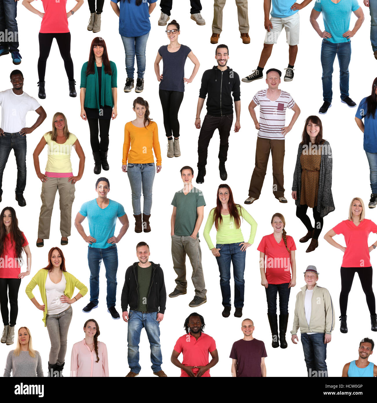 Large multi ethnic group of happy smiling people background isolated on ...