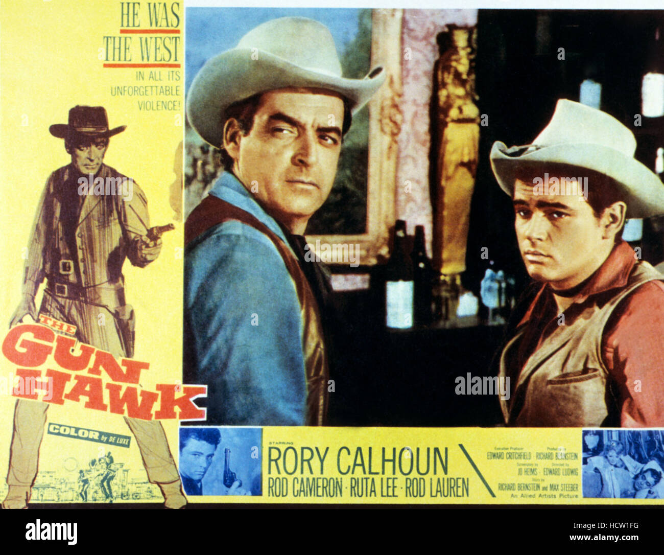 THE GUN HAWK, l-r: Rory Calhoun, Rod Lauren on lobbycard, 1963 Stock ...