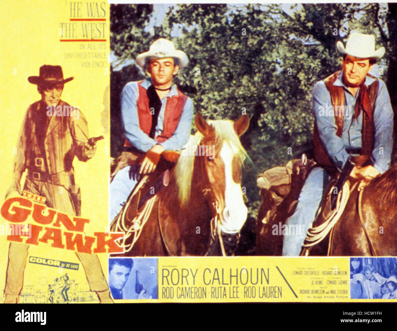 THE GUN HAWK, l-r: Rod Lauren, Rory Calhoun on lobbycard, 1963 Stock ...
