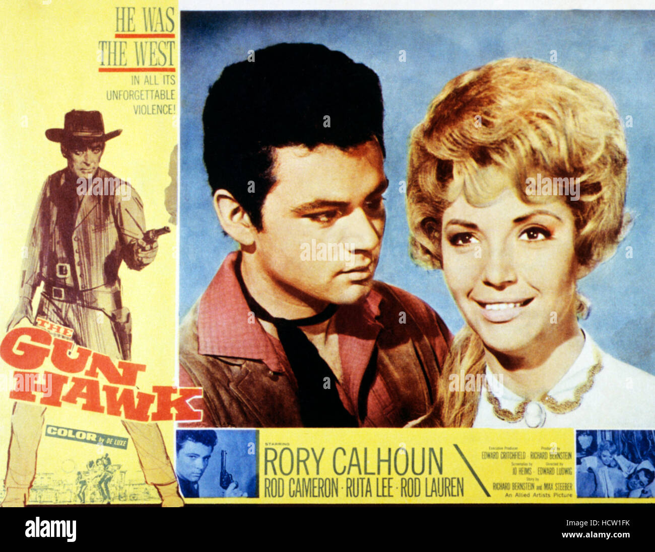 THE GUN HAWK, l-r: Rod Lauren, Ruta Lee on lobbycard, 1963 Stock Photo - Alamy