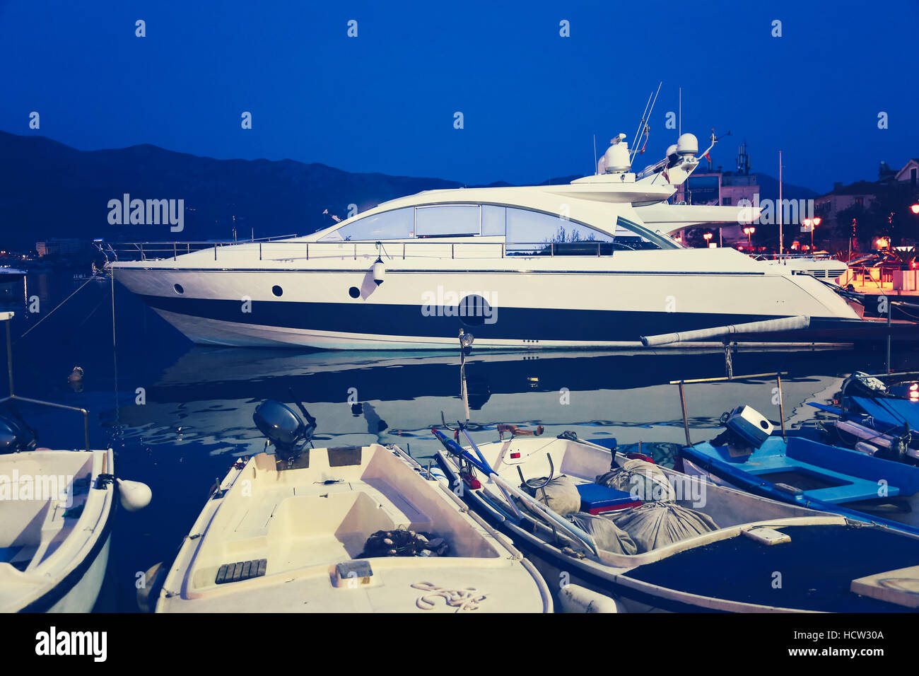 Yachts and boats in the bay, Budva, Montenegro, Adriatic Sea ...