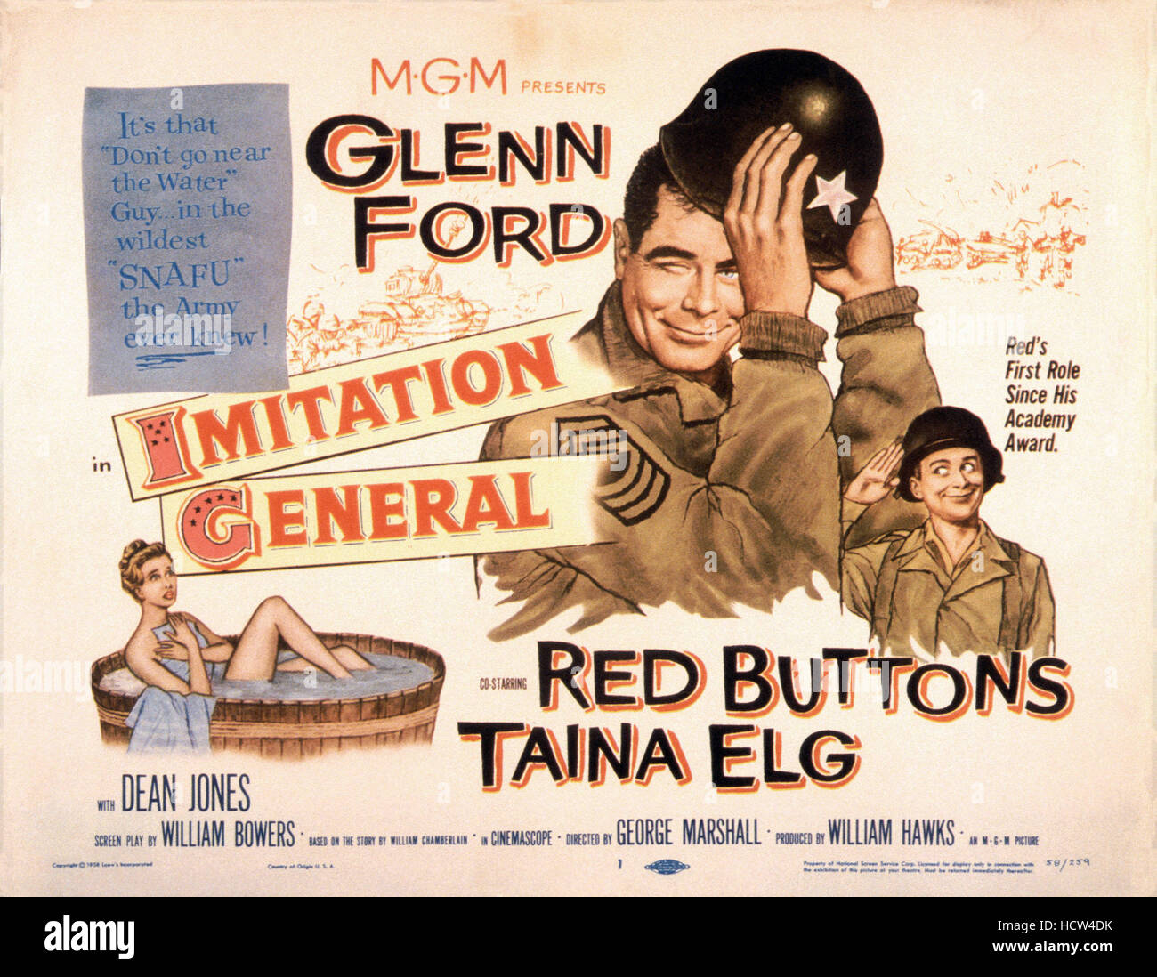 IMITATION GENERAL, Taina Elg, Glenn Ford, Red Buttons, 1958 Stock Photo ...