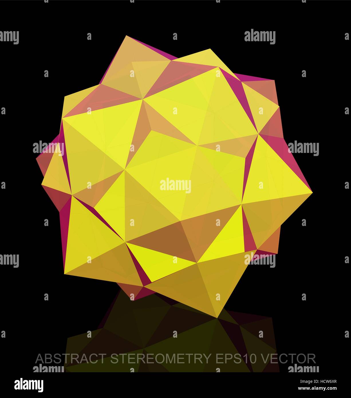 Abstract geometry: low poly Yellow Dodecahedron. 3D polygonal object ...