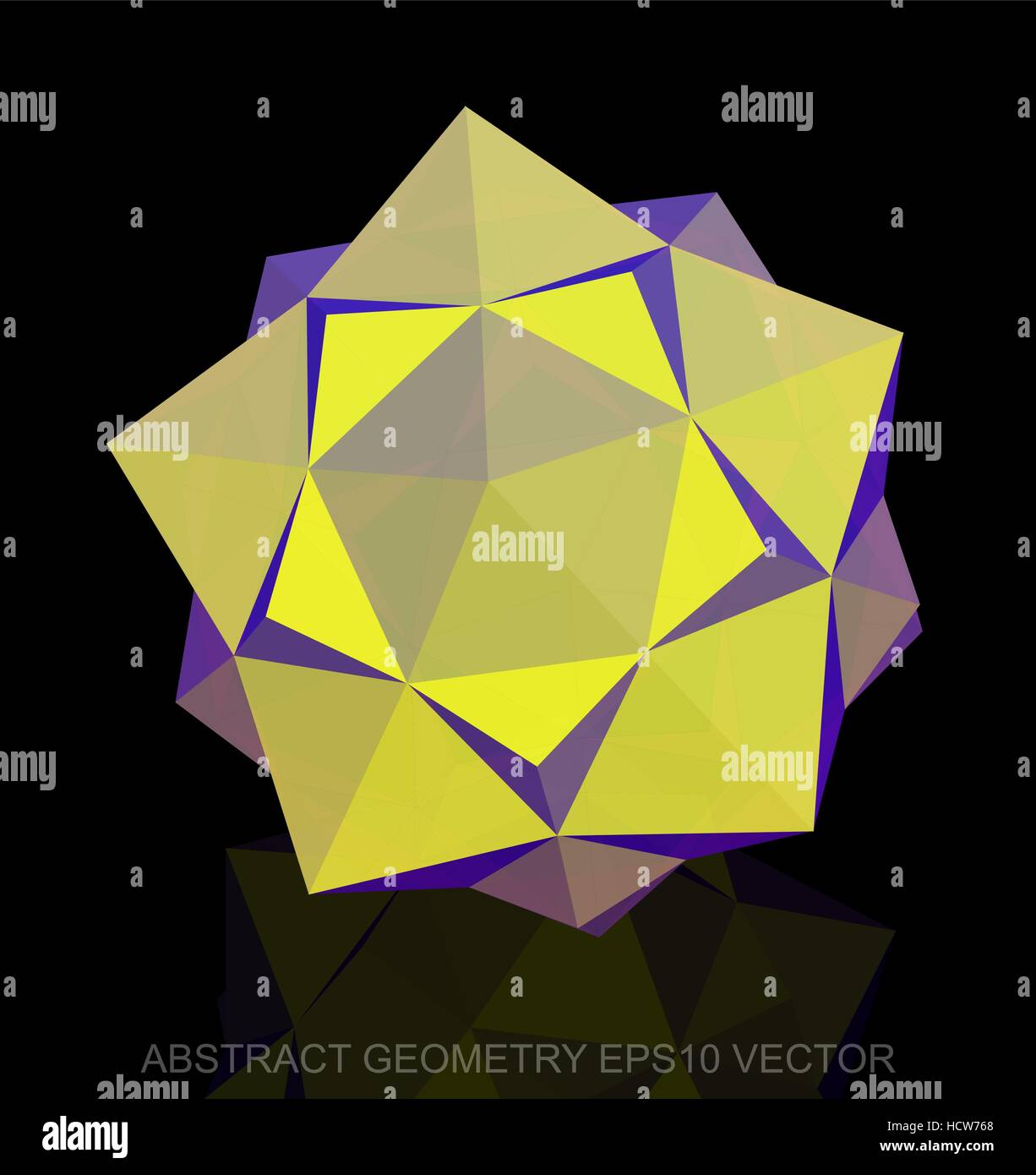 Abstract geometry: low poly Yellow Dodecahedron. 3D polygonal object ...