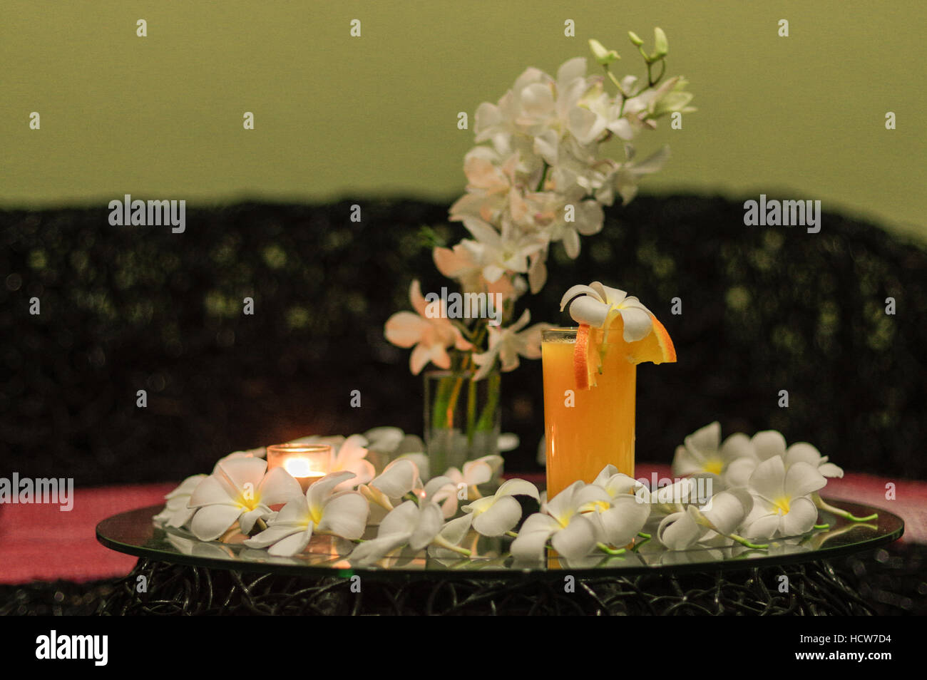 a freshly squeezed fresh orange juice, close-up with a Magnolia ...