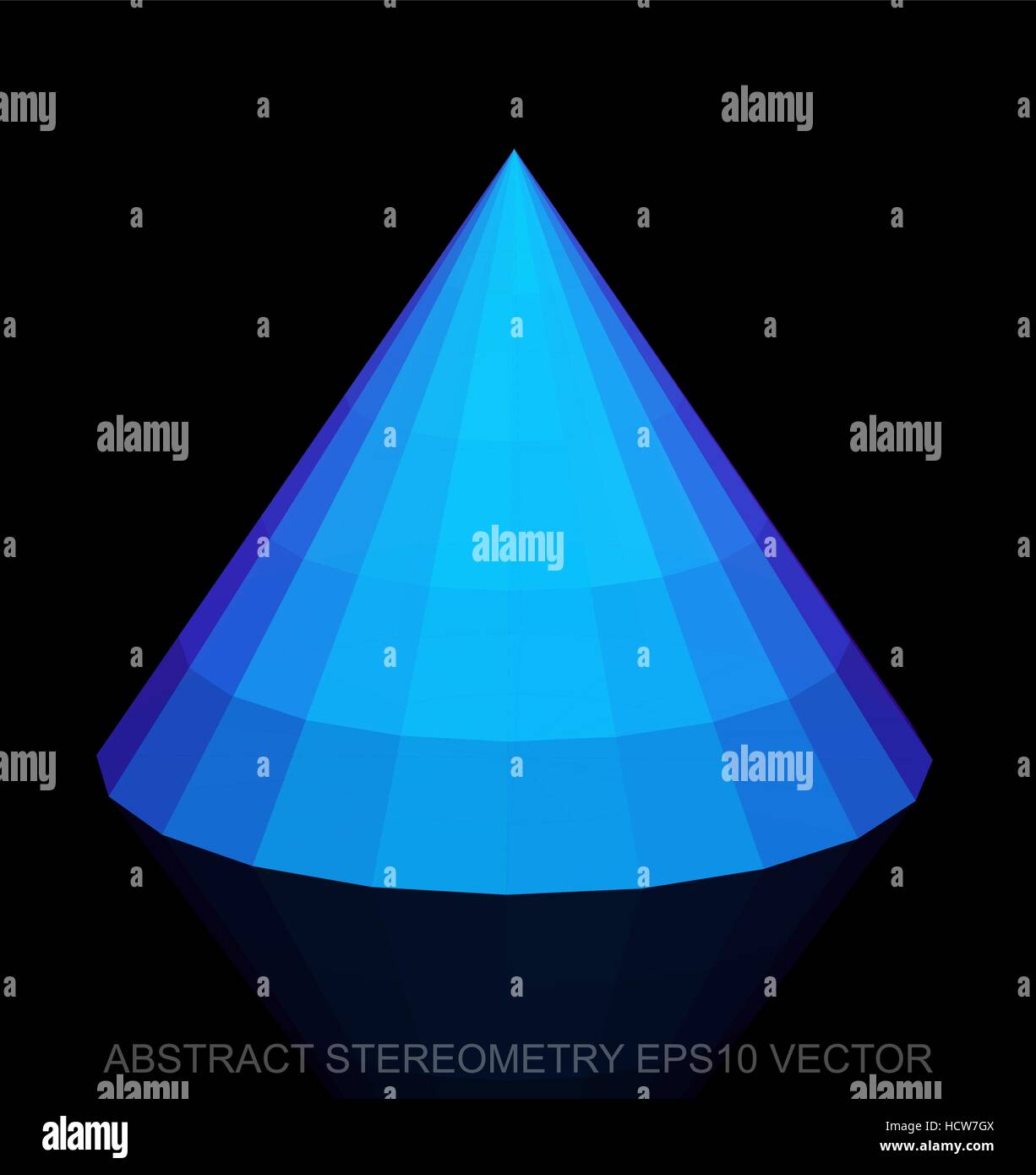 Abstract stereometry: low poly Blue Cone. 3D polygonal object, EPS 10 ...