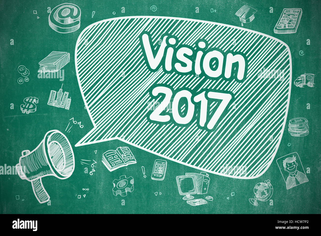 Speech Bubble with Wording Vision 2017 Doodle. Illustration on Blue ...