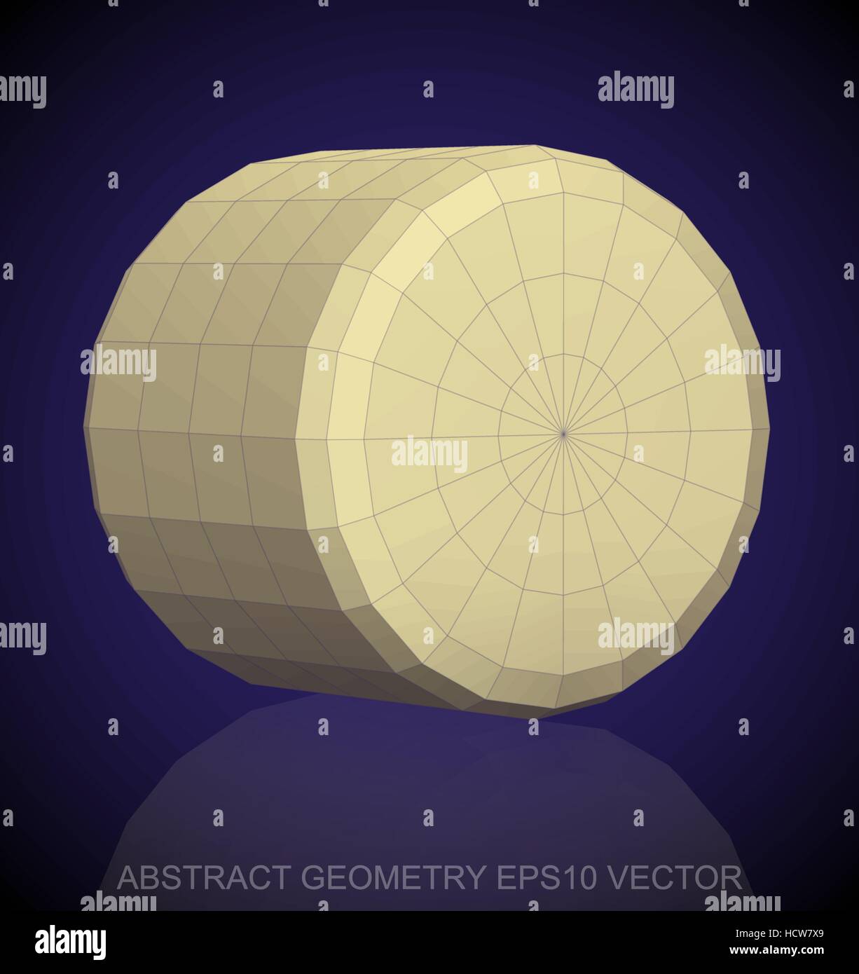 Abstract stereometry: low poly Yellow Cylinder. 3D polygonal object ...