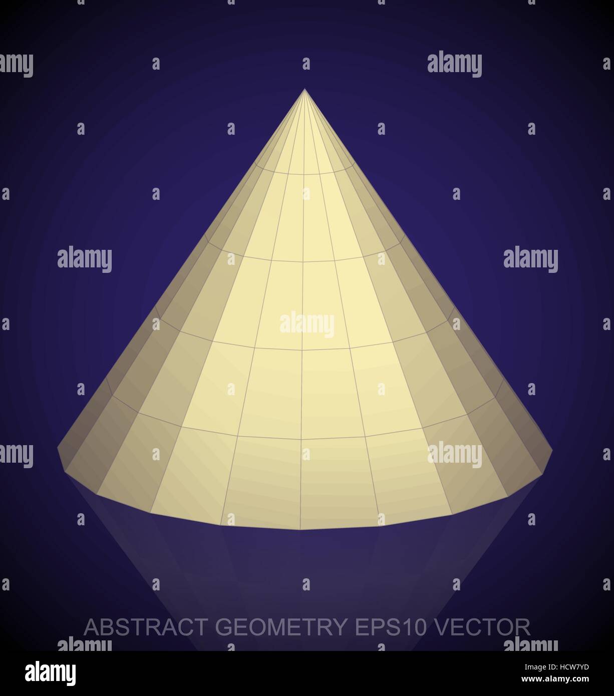 Abstract stereometry: low poly Yellow Cone. 3D polygonal object, EPS 10 ...