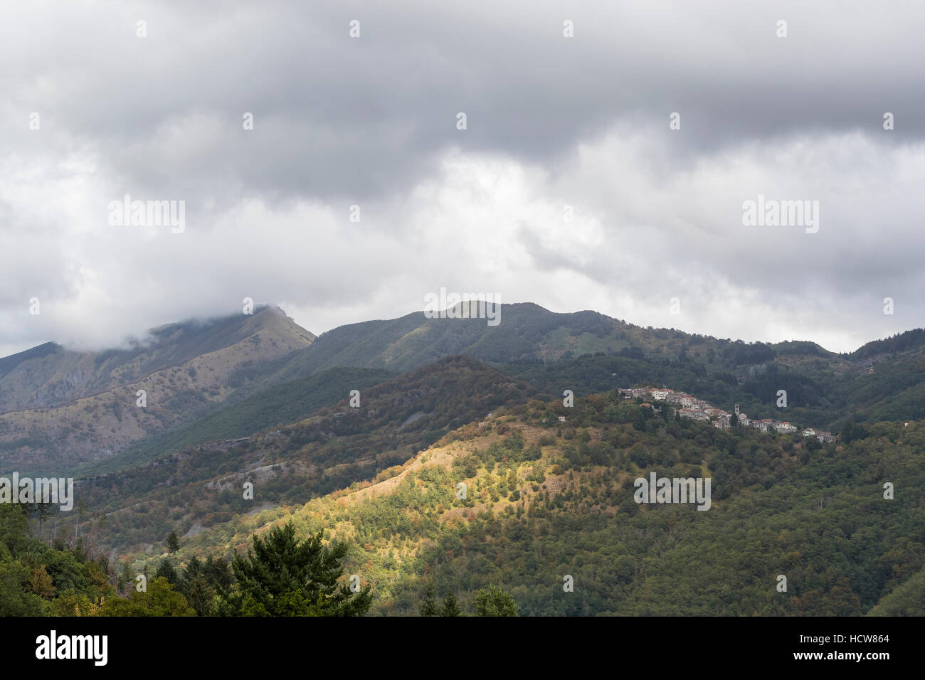 The stunning medieval hilltop village of Montefegatesi is surrounded by ...