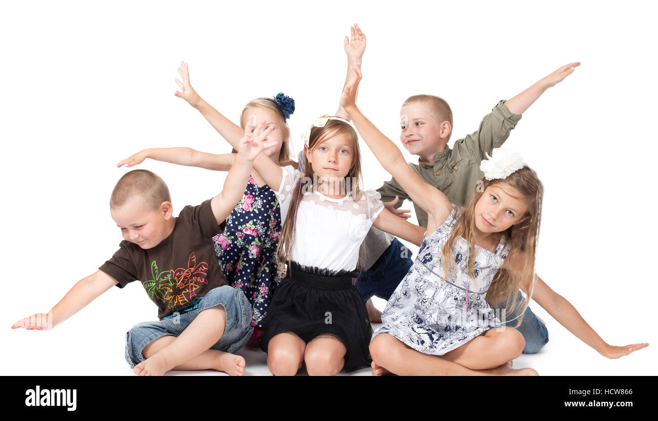 a group of children playing - fun, team building with joy Stock Photo ...
