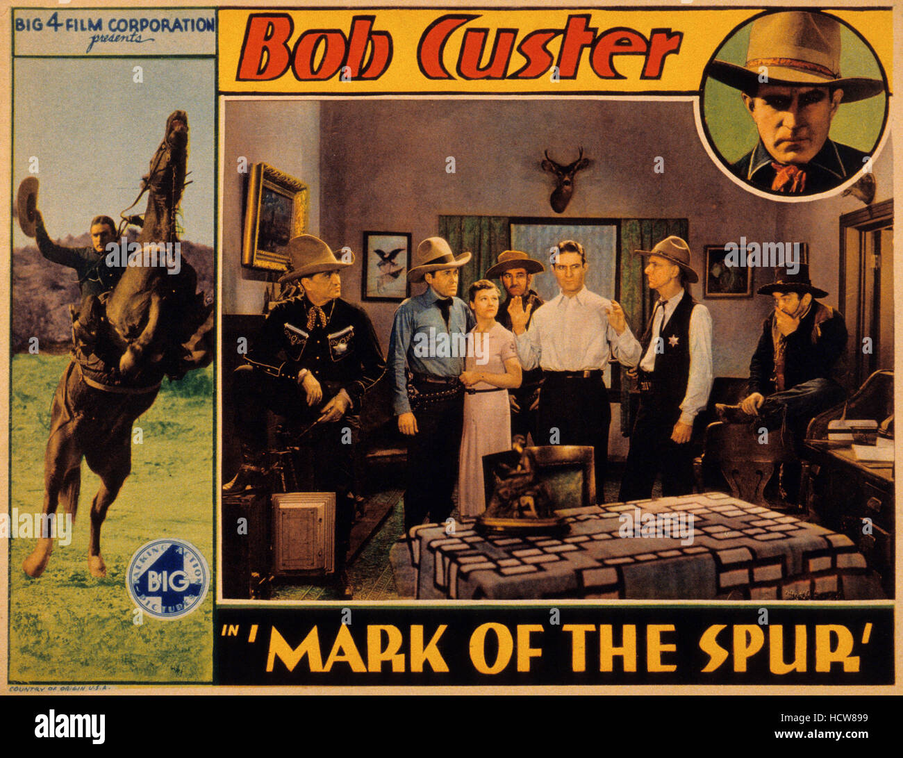 MARK OF THE SPUR, Bob Custer (on horse, with gun, and top right), 1932 ...